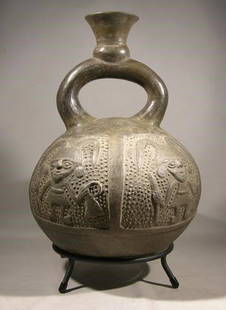 Chimu Inca "staff God" Stirrup Vessel