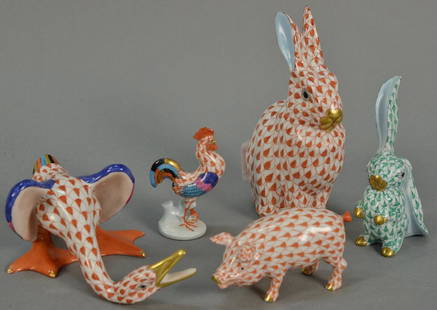 Five Herend Porcelain Animal Figurines