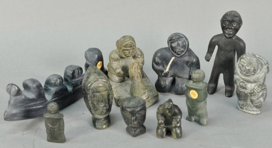 Ten Inuit Eskimo Figural Carvings To Include Grey