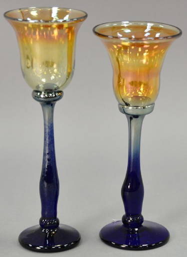 Set Of Thirteen Rick Strini Art Glass Stemware, Amber