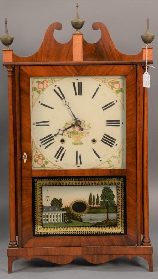 Eli Terry Federal mahogany pillar and scroll clock with