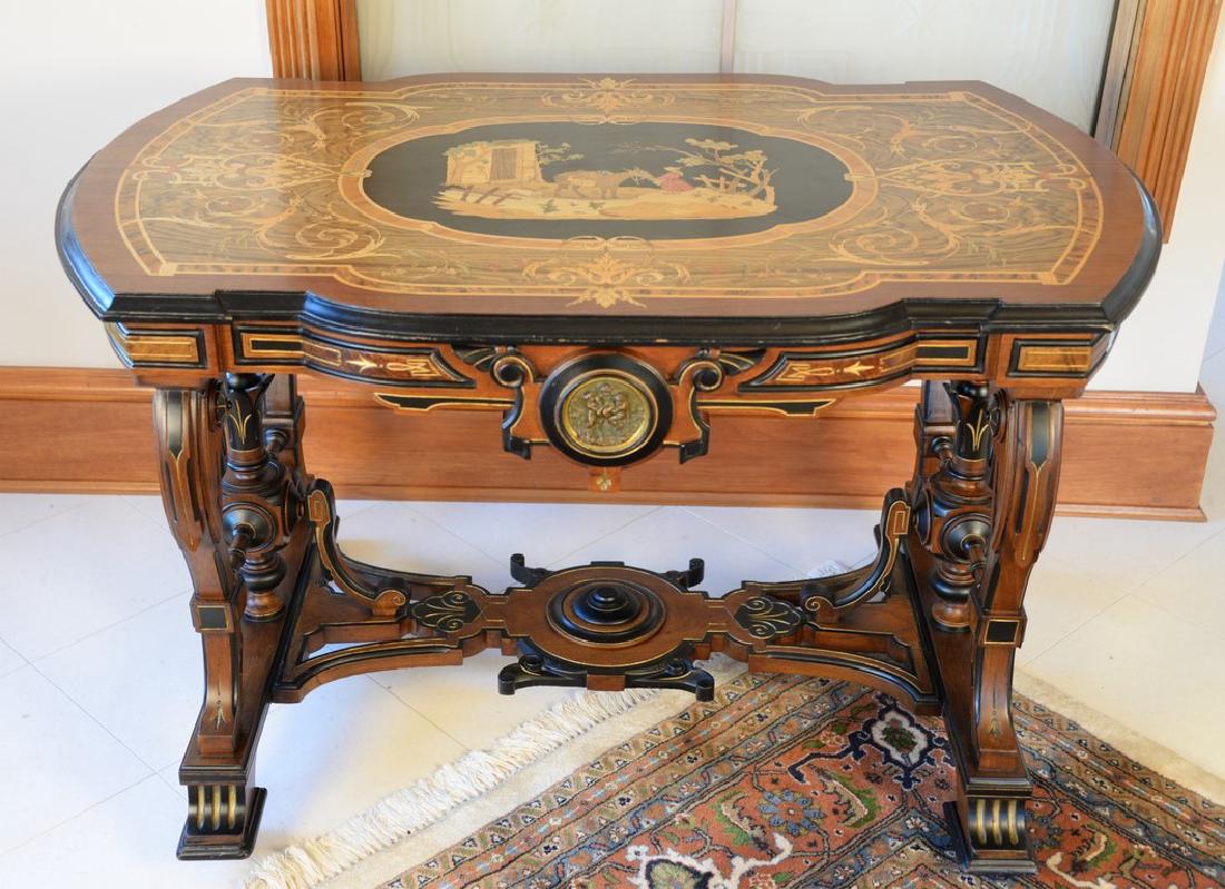 Renaissance Revival center table having shaped inlaid