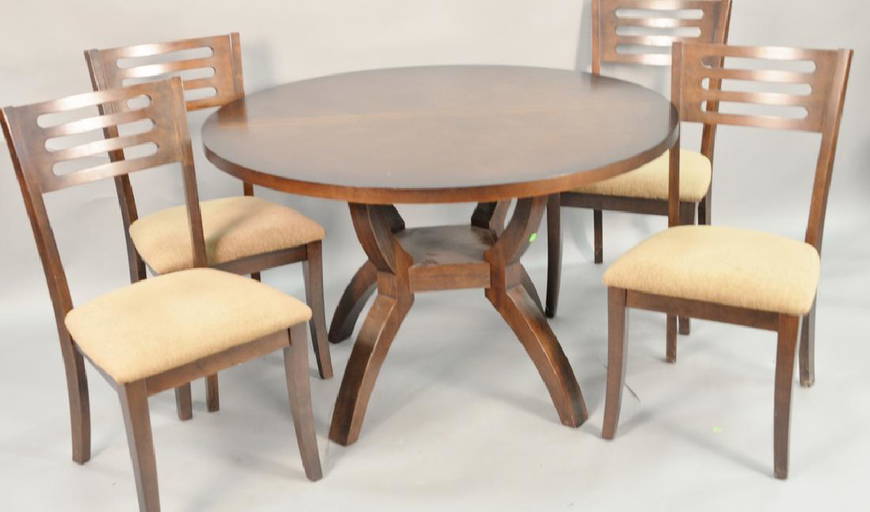 Contemporary Table And Four Chairs With Built In Leaf.