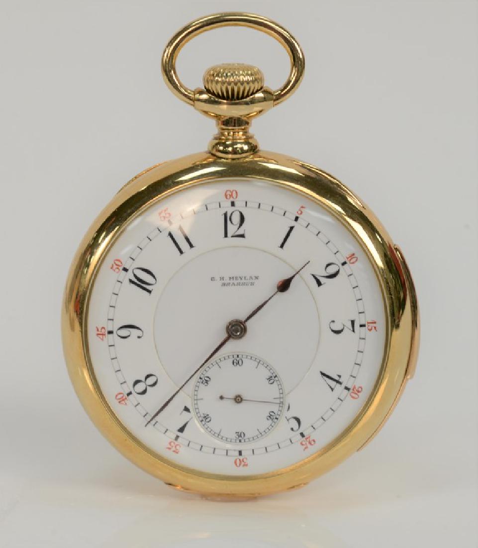 18 karat gold C.H. Meylan open face pocket watch,