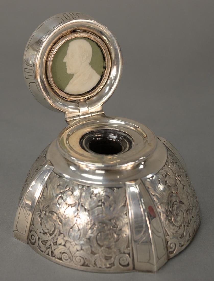 William B. Kerr sterling silver inkwell, cover
