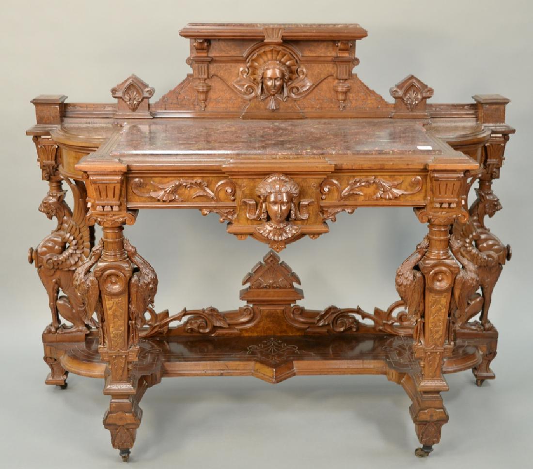 Victorian walnut and burl walnut pier table, carved