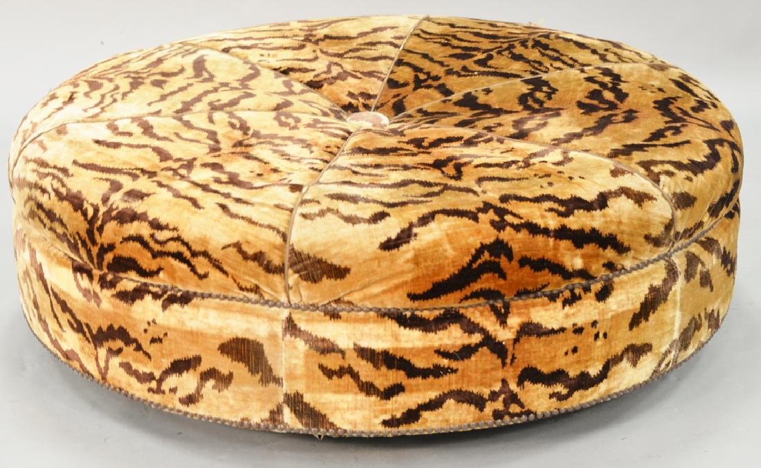 Scalamandre silk tiger print circular ottoman with