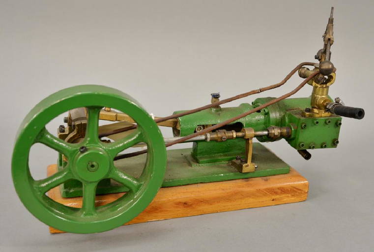 Horizontal Steam Engine, Belt Driven Governor, Green