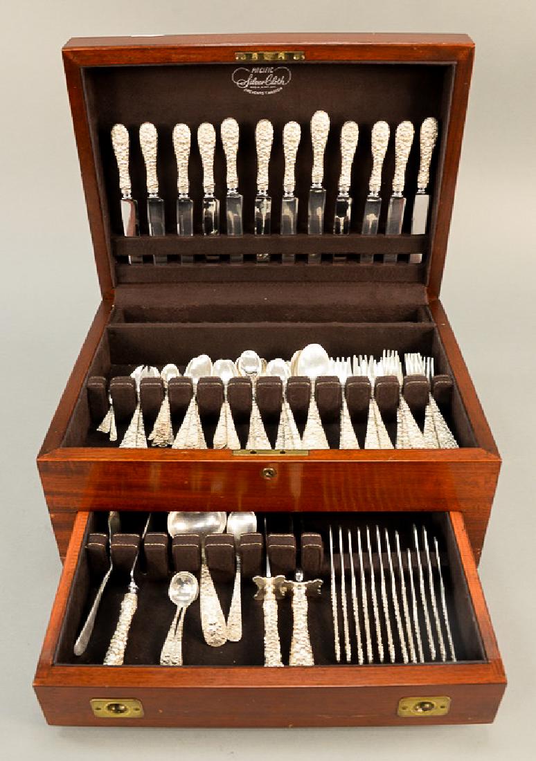 Stieff sterling silver repousse flatware set, Rose