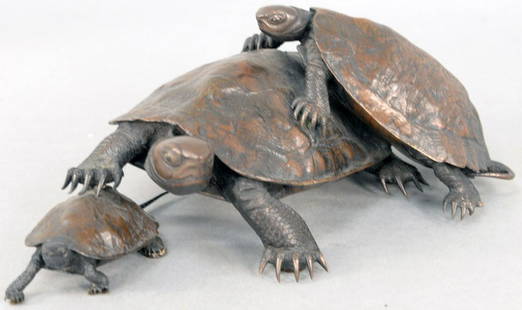 Japanese Wood Carving Of Turtle Group, Meiji Period