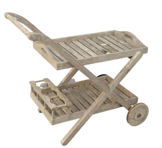 Teak Outdoor Tea Cart, Having Removable Tray