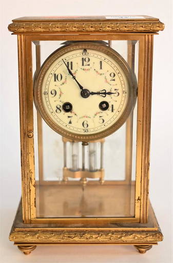 H & H French Brass Mantle Clock, Having Floral Details
