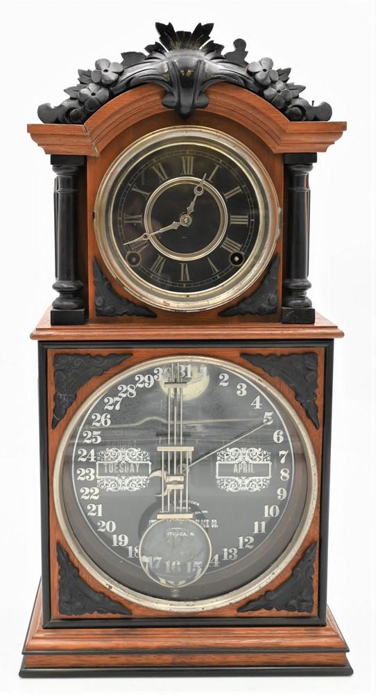 Ithaca Parlor Model Calendar Shelf Clock, Having Dual