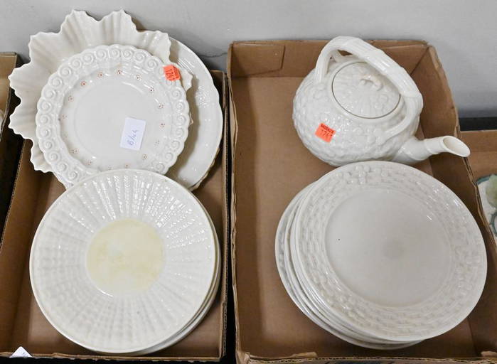 Three Tray Lots of Belleek, to include plates, teapot, shell dishes ... Three Tray Lots of Belleek, to include plates, teapot, shell dishes ...