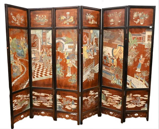 Six Panel Chinese Double Sided Screen