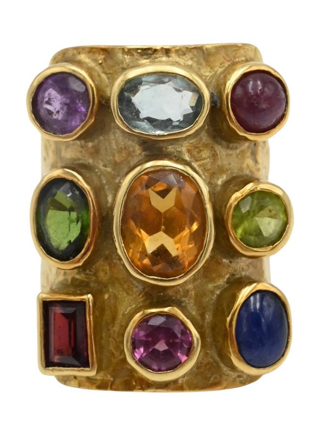 Ed Weiner 18k Yellow Gold Multi-gemstone Ring Auction