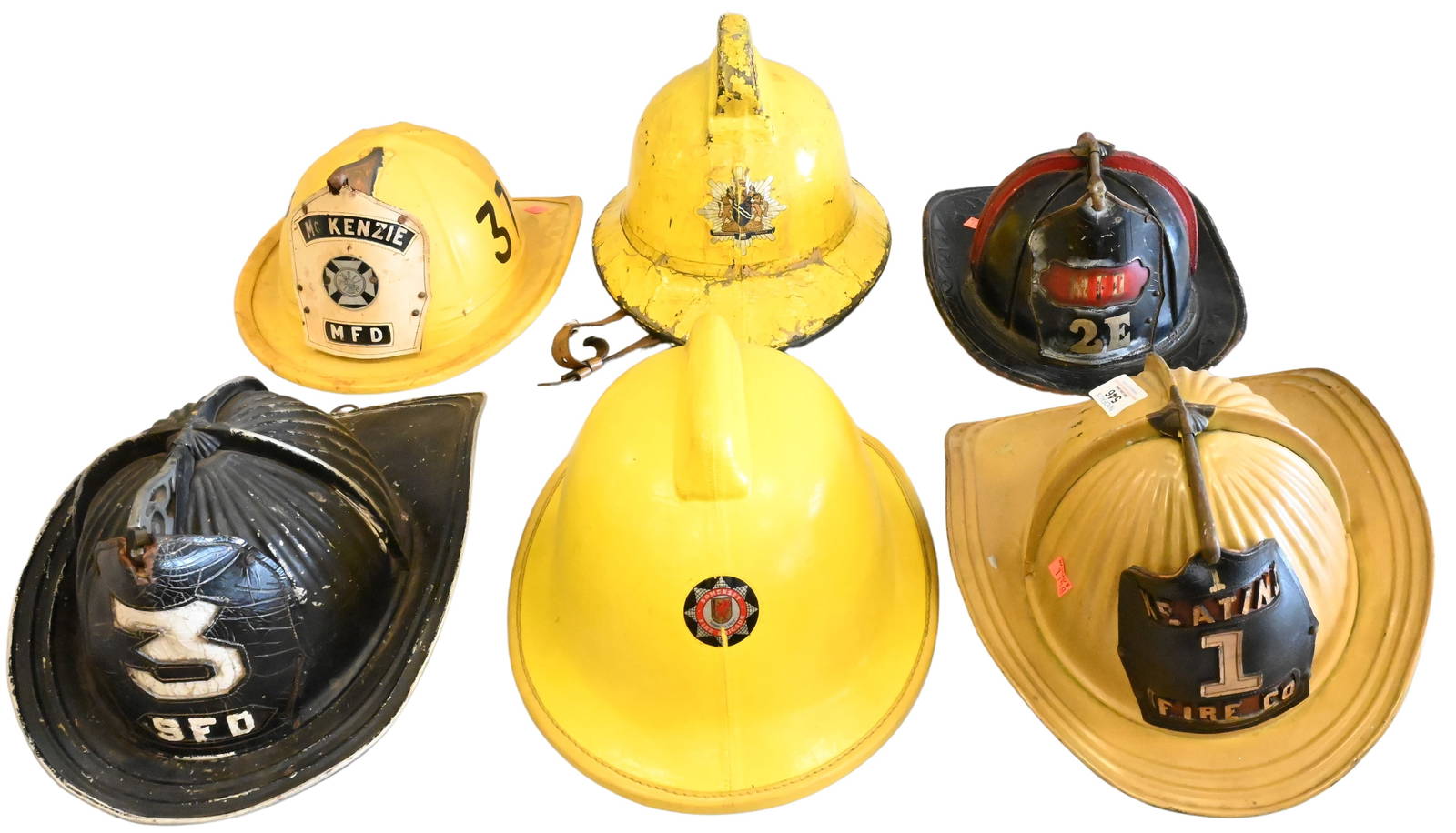 Six Vintage Fireman Helmets Auction