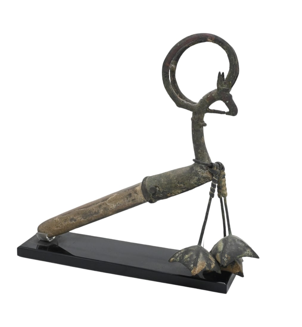 Luristan Bronze Whet Stone With An Ibex Finial Auction