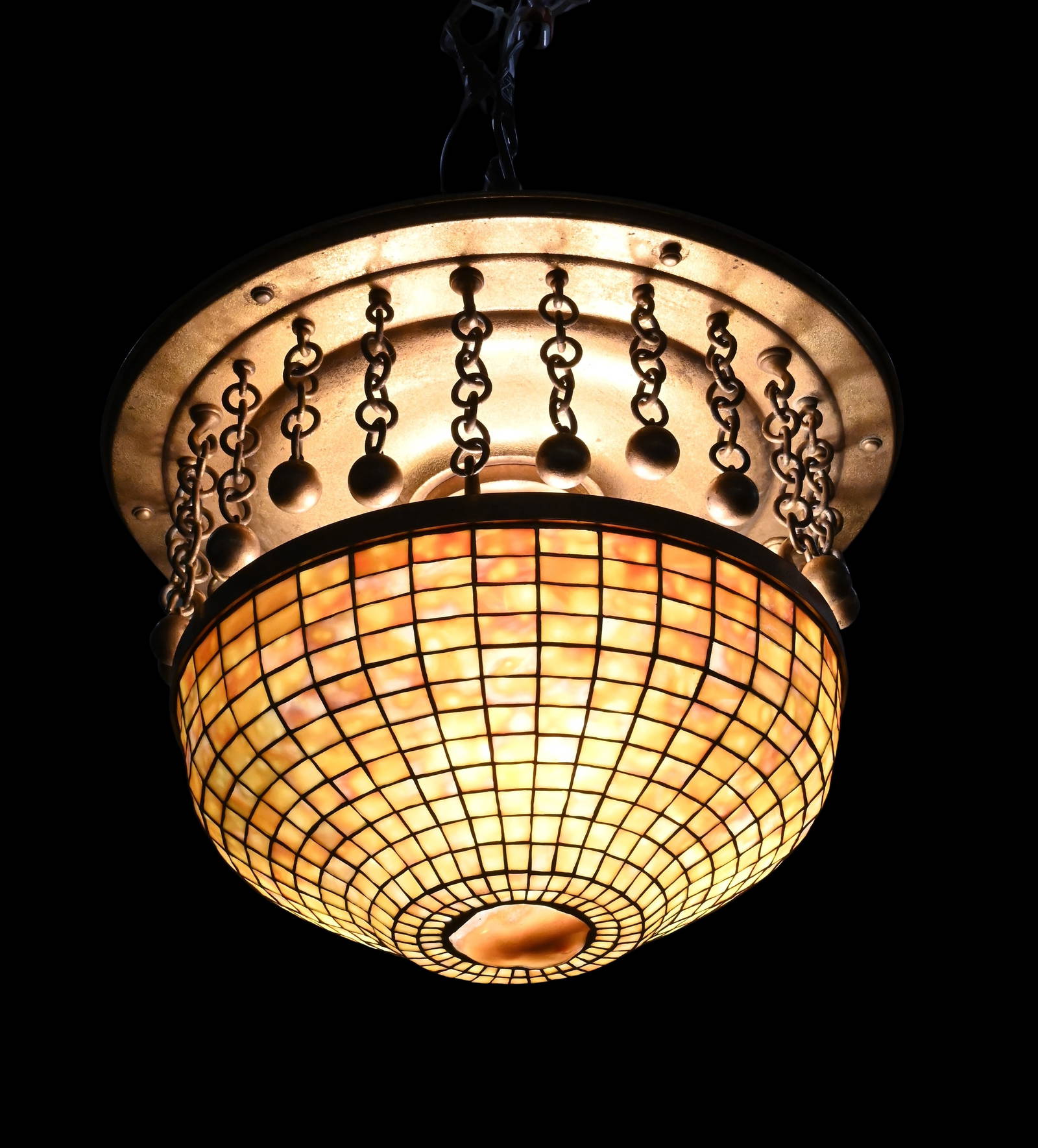 Tiffany Studios Leaded Glass Bronze And Turtleback Tile Ceiling Light ...