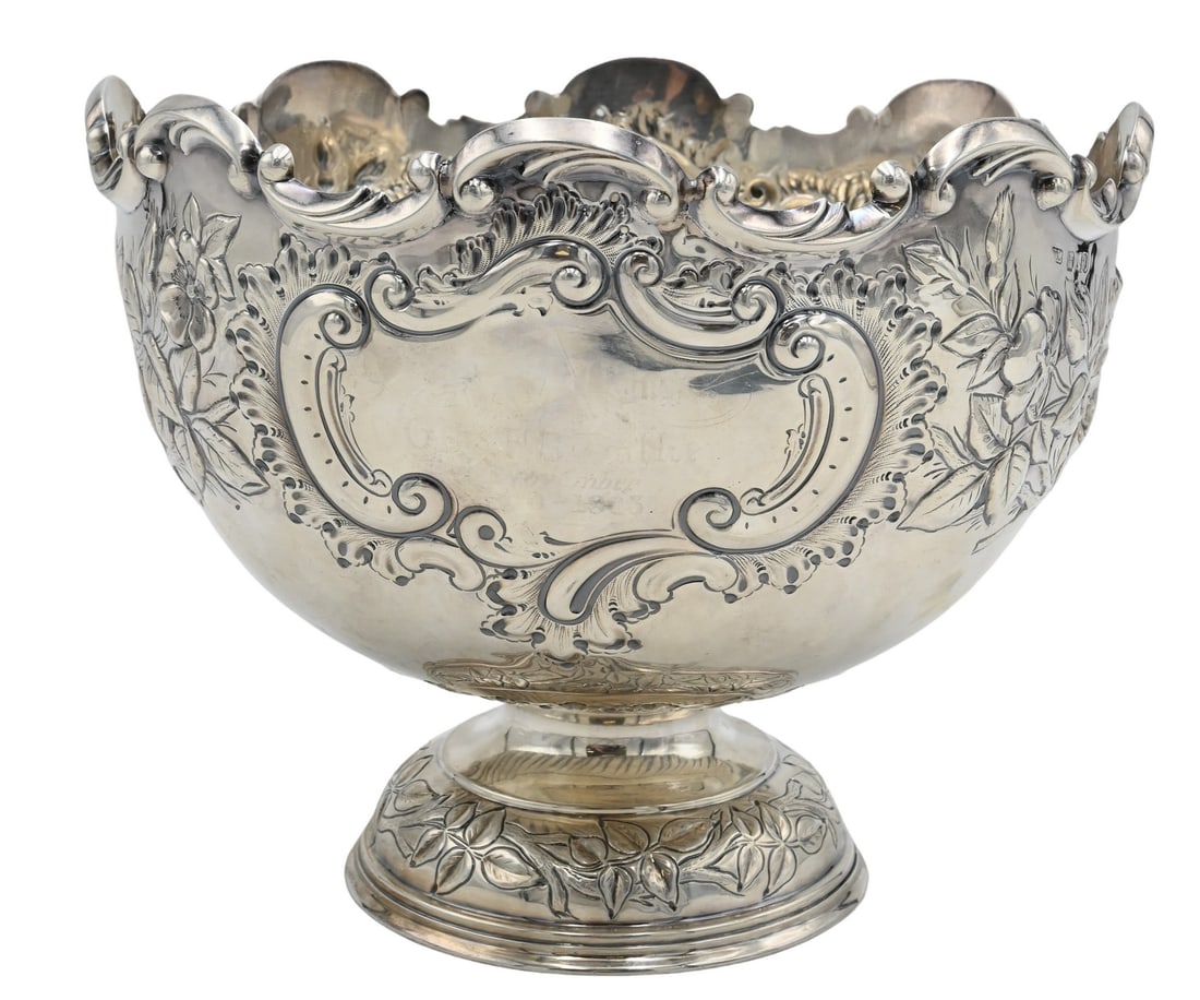 English Sterling Silver Small Footed Punch Bowl Auction