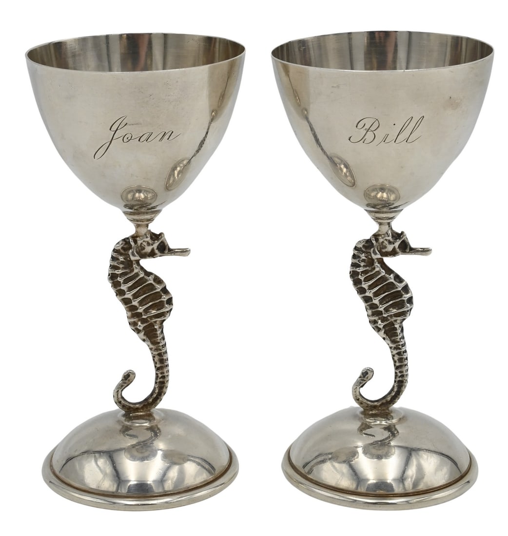 A Pair Of Sterling Silver Seahorse Stemmed Goblets Auction