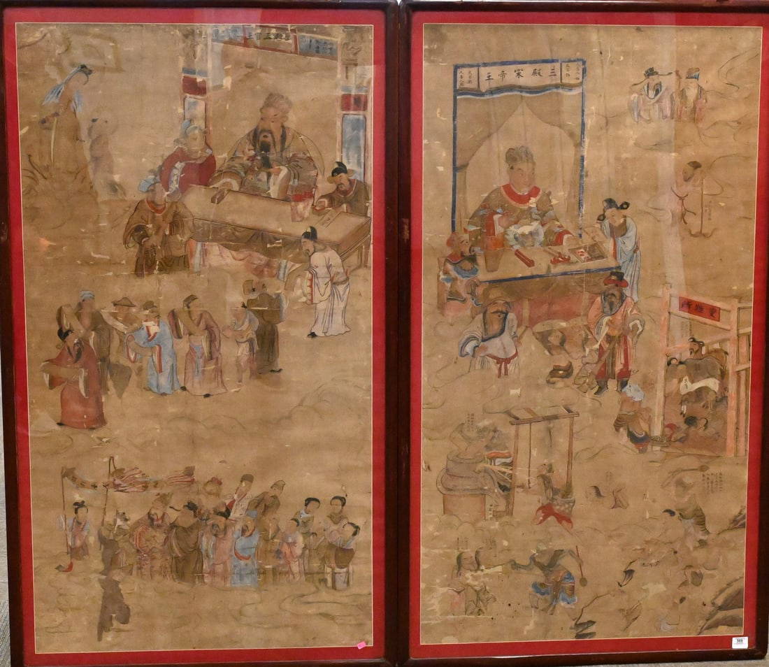 Pair Of Early Chinese Diyu Scene Scrolls Auction