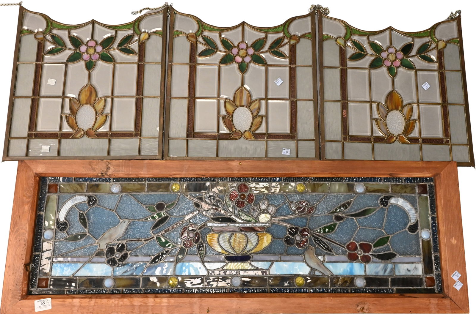 Four Leaded Stained Glass Pieces Auction
