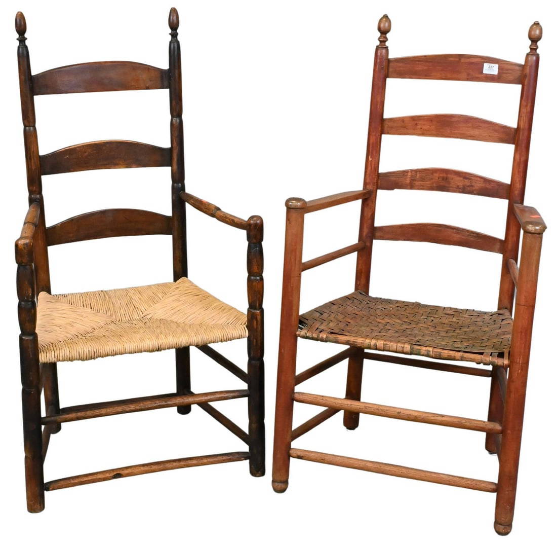 Two Primitive Ladder Back Great Chairs Auction