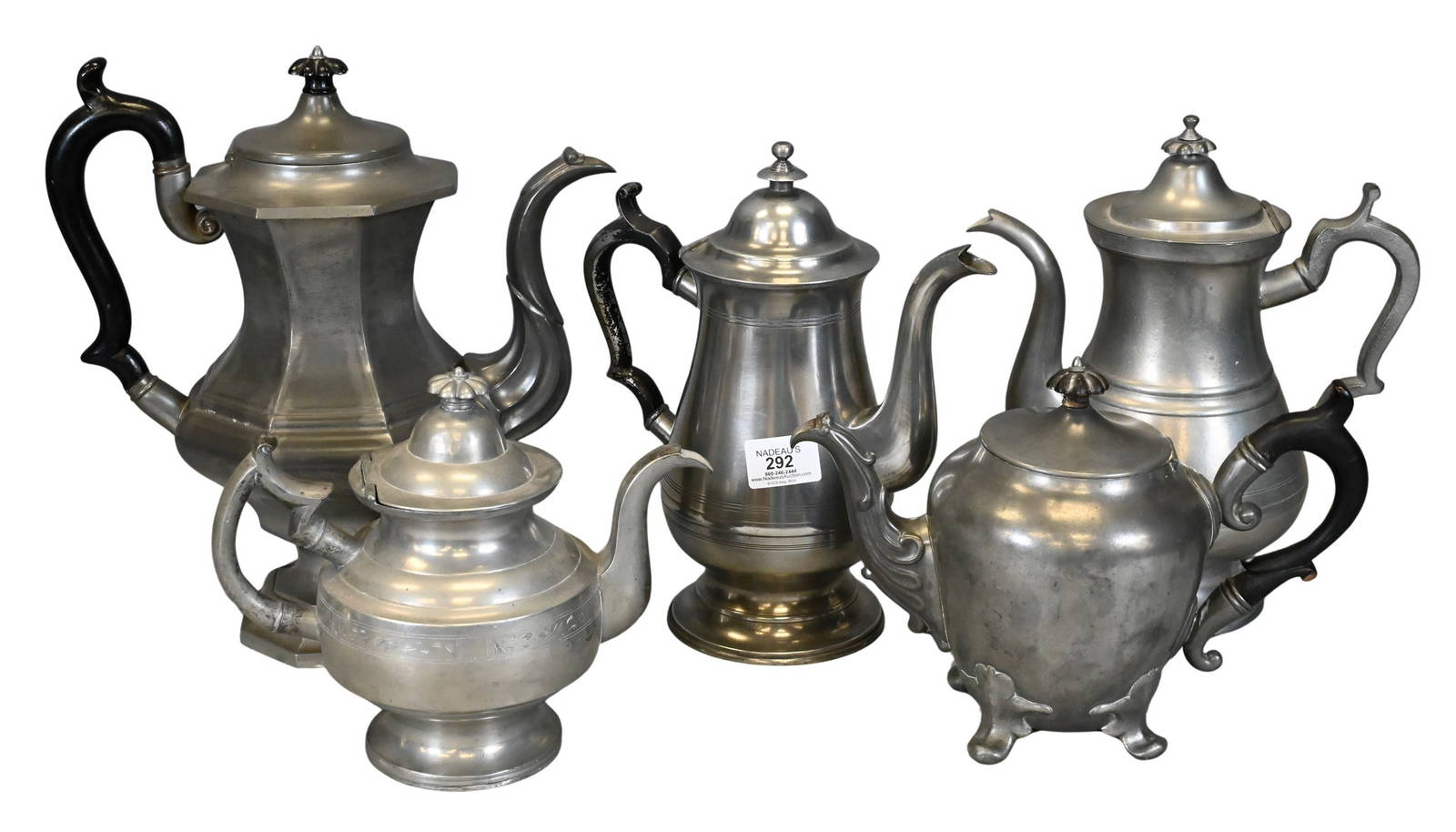 Five Pewter Tea And Coffee Pots By Gleason And Smith Auction