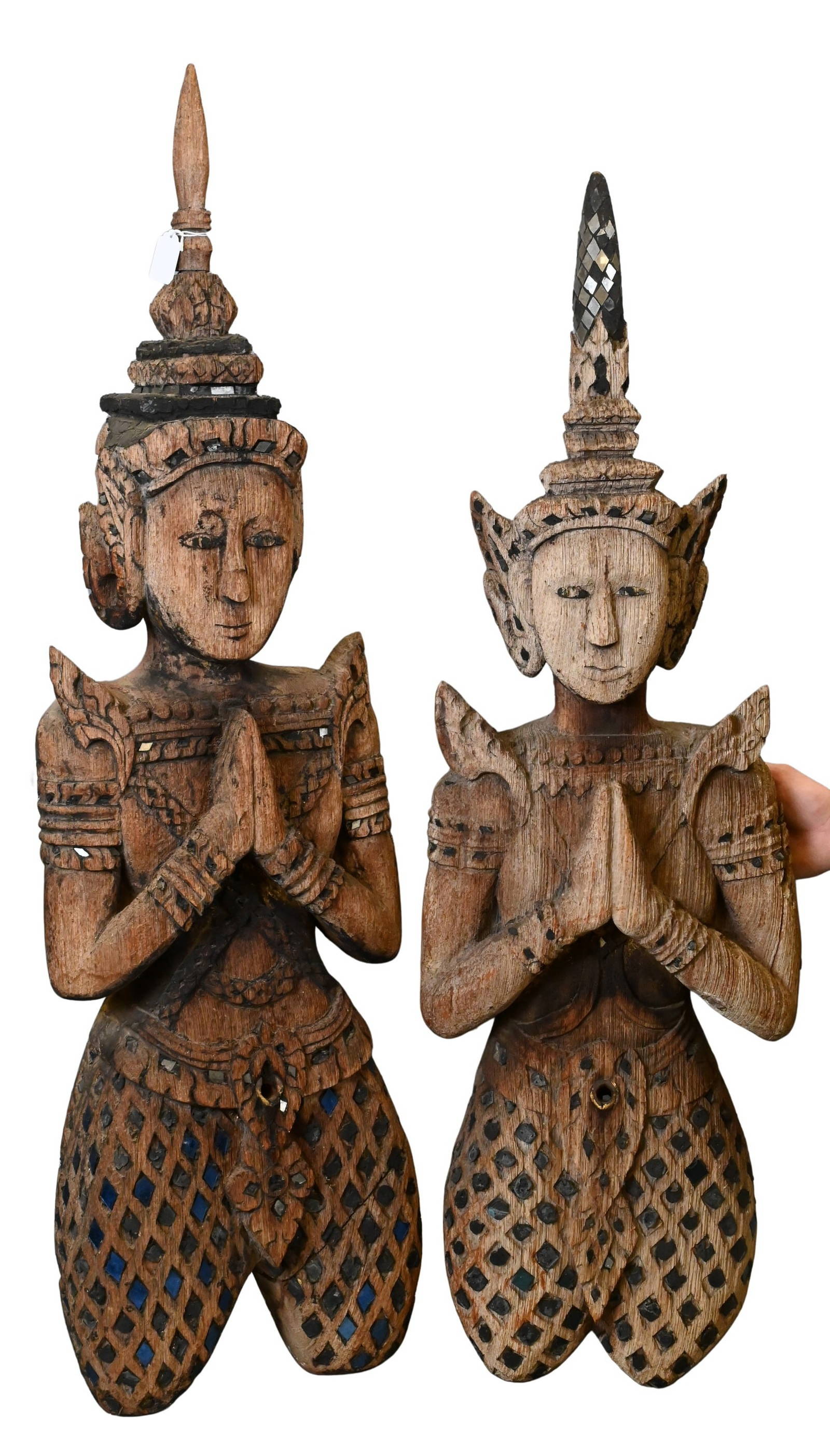 Pair Of Burmese Teakwood Guardian Angel Figure Wall Mounts Auction