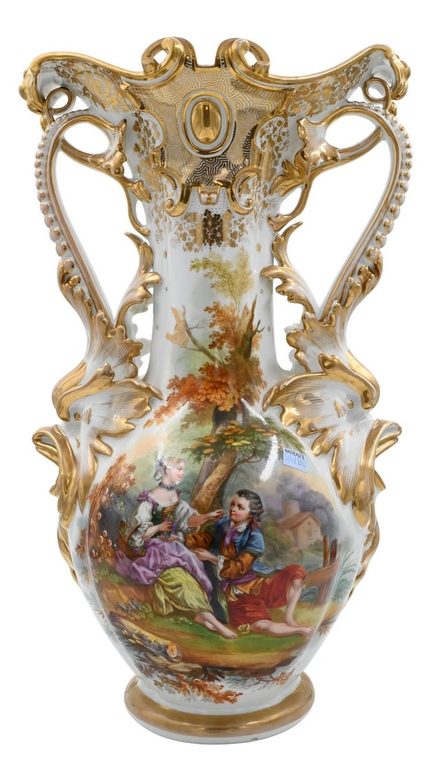 Large French Porcelain Ruffled Vase Auction