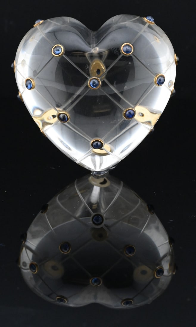 Rock Crystal And Gold-mounted Sapphire Heart Paperweight Auction