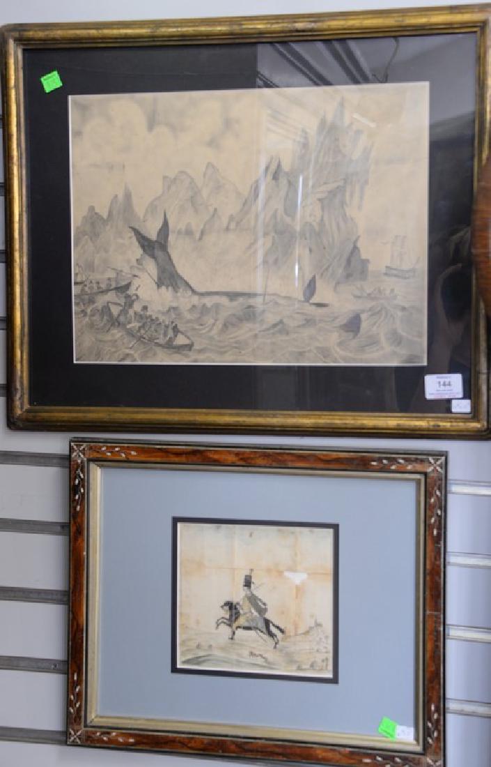 Two Folk Art drawings including a pencil drawing