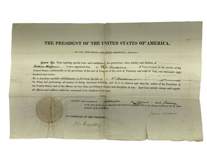 Signed President James Madison Military Appt. to William Hoffman (#0315 ...