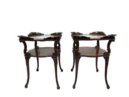 Pr Mahogany Serpentine Stands Auction