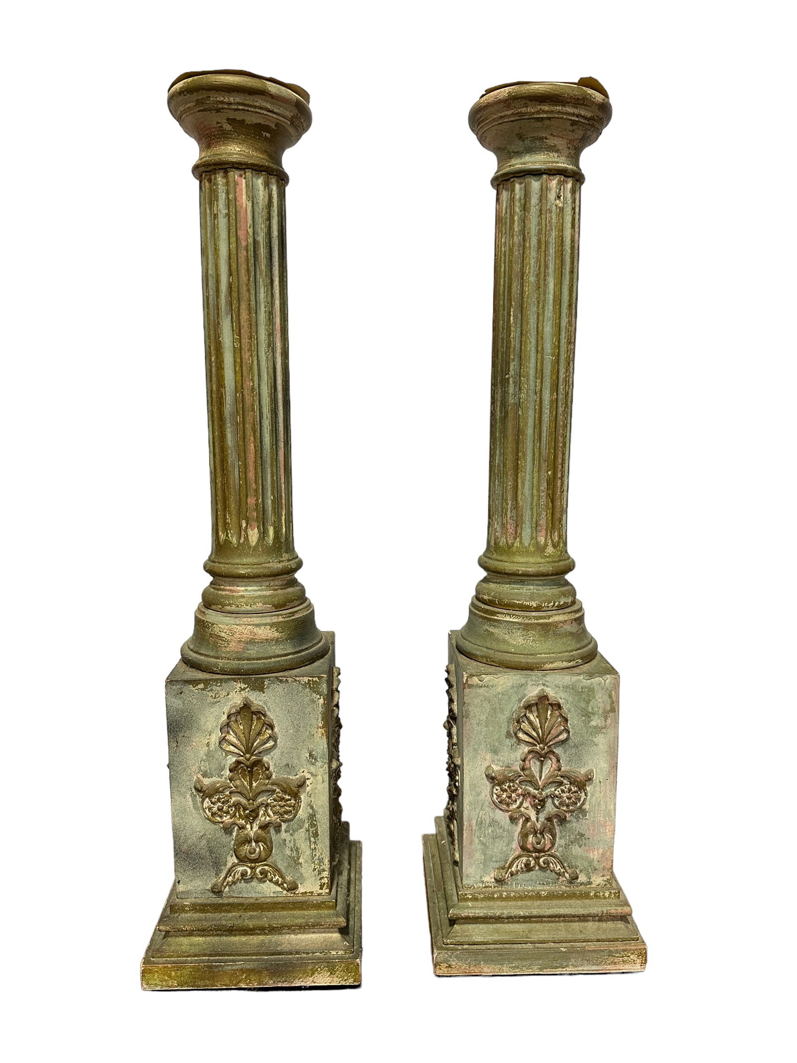 Pair Of Distressed Wood Carved Colums Auction
