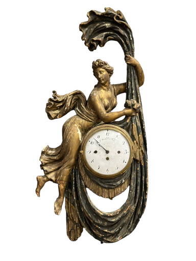 Antique Josef Straub Wood Carved Figural Wall Clock