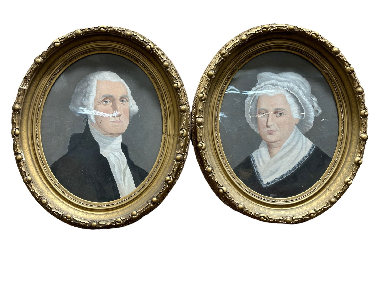 Pair Of George Washington & Martha Washington Frames Portraits Auction
