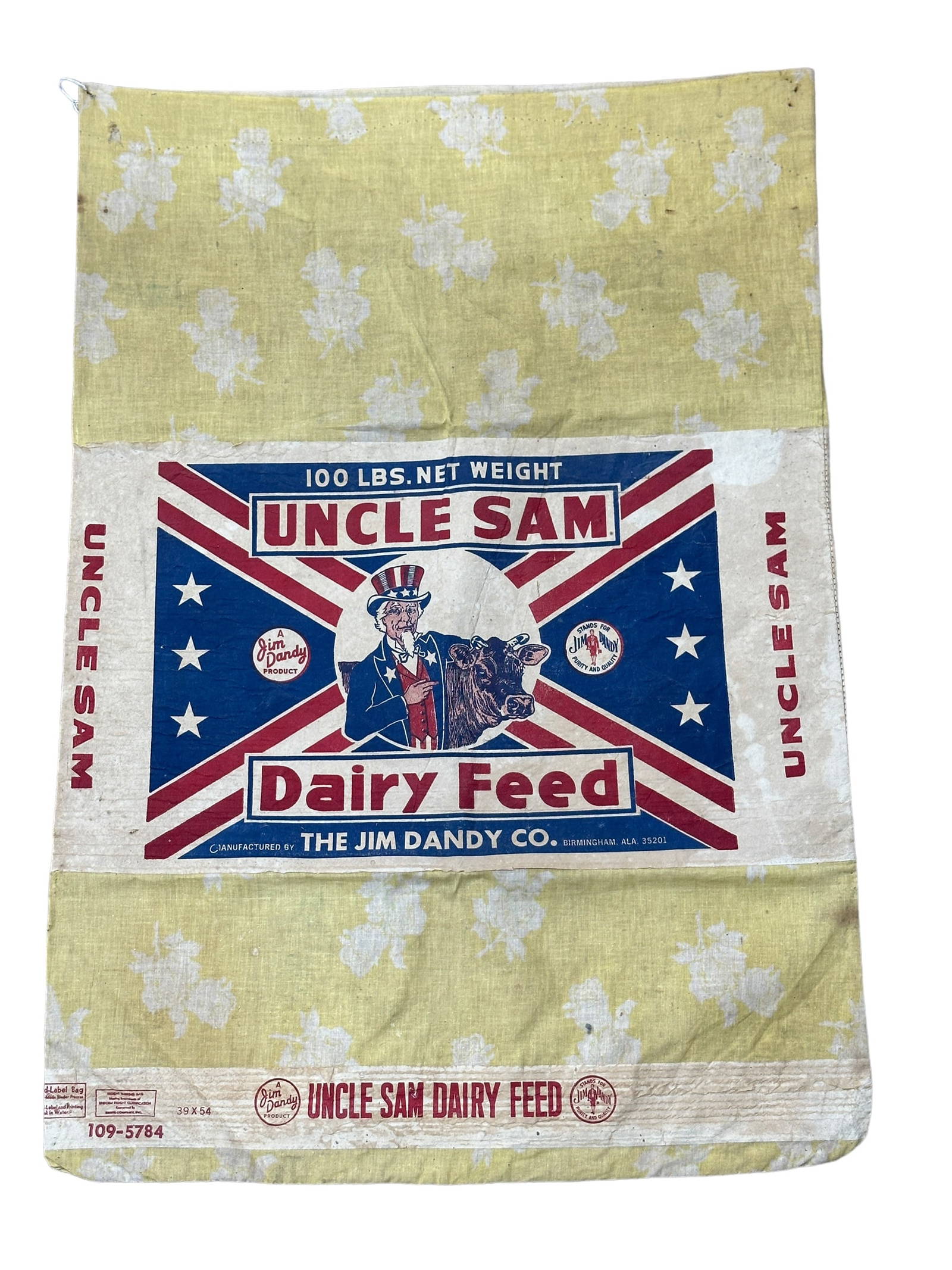 Rare Vintage Jim Dandy Co. Uncle Sam Dairy Feed Sack Auction