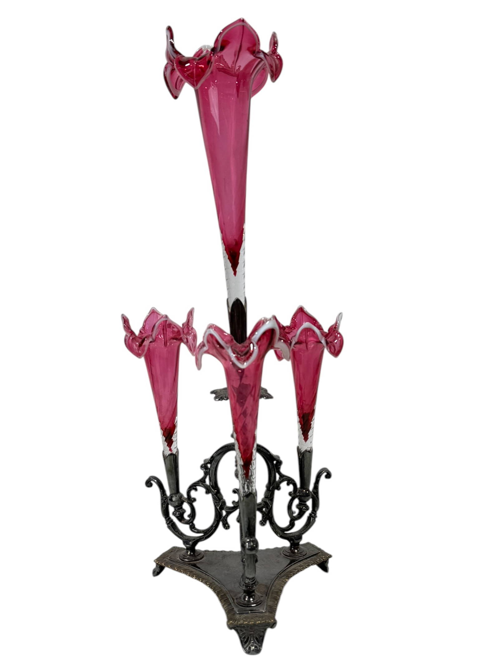 Grand Pier Restaurant Cranberry & Silverplate Epergne Auction