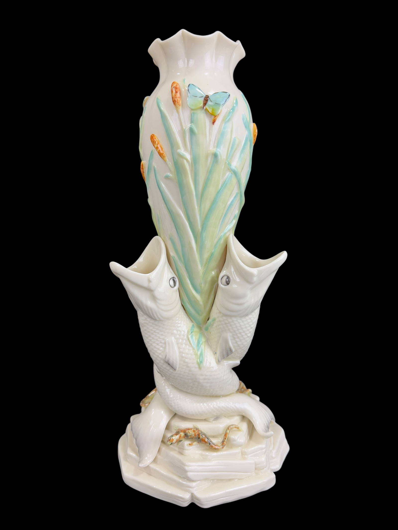 Belleek Parian Porcelain "double Fish" Vase Auction