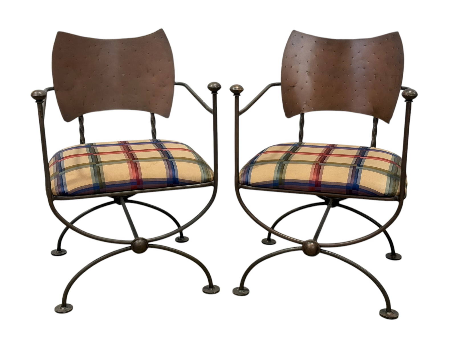 Pair Of Hand Forged Steel Arm Chairs Auction