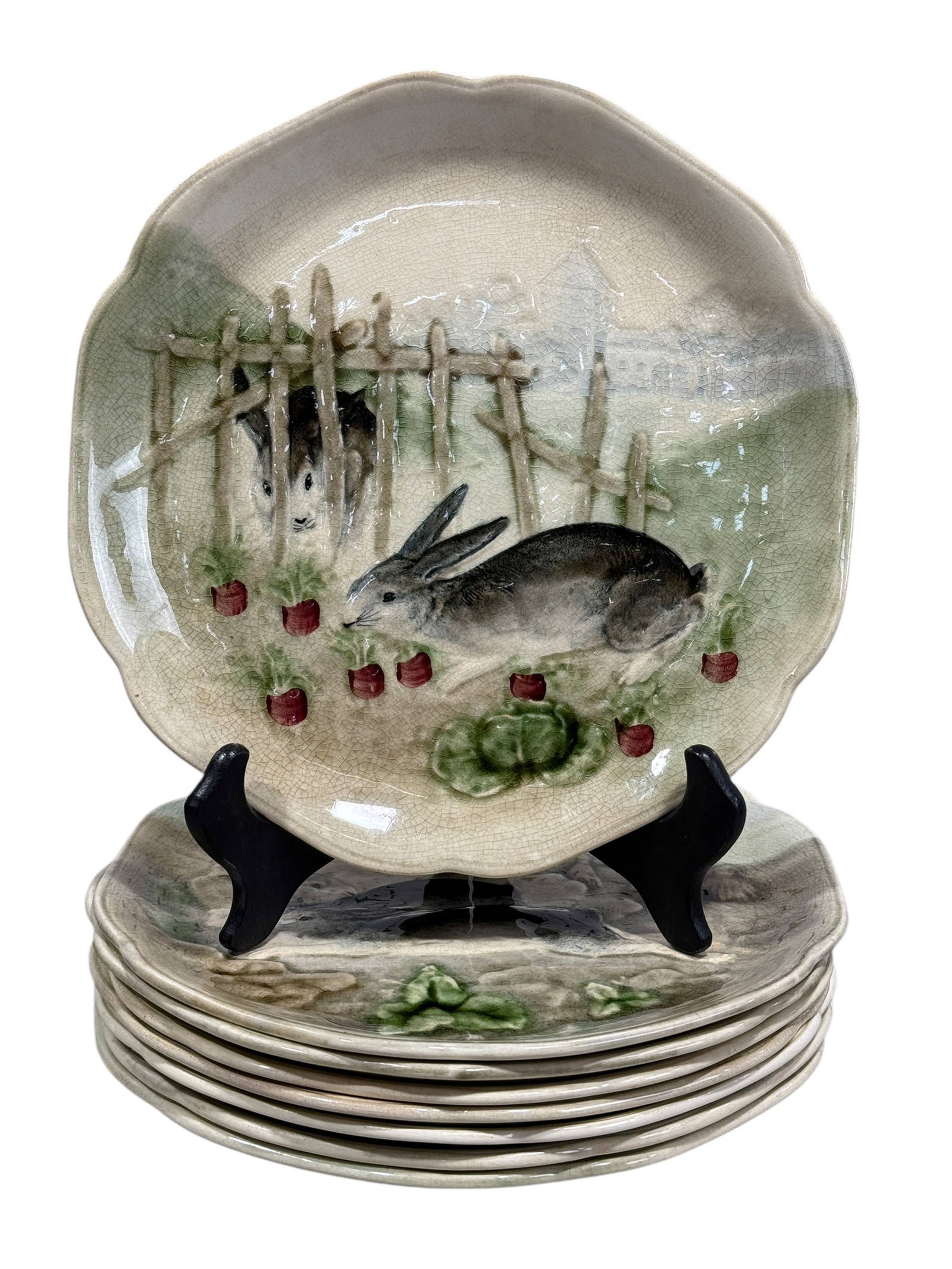 Group Of 8 Majolica Rabbit Plates Cir 1900 Auction