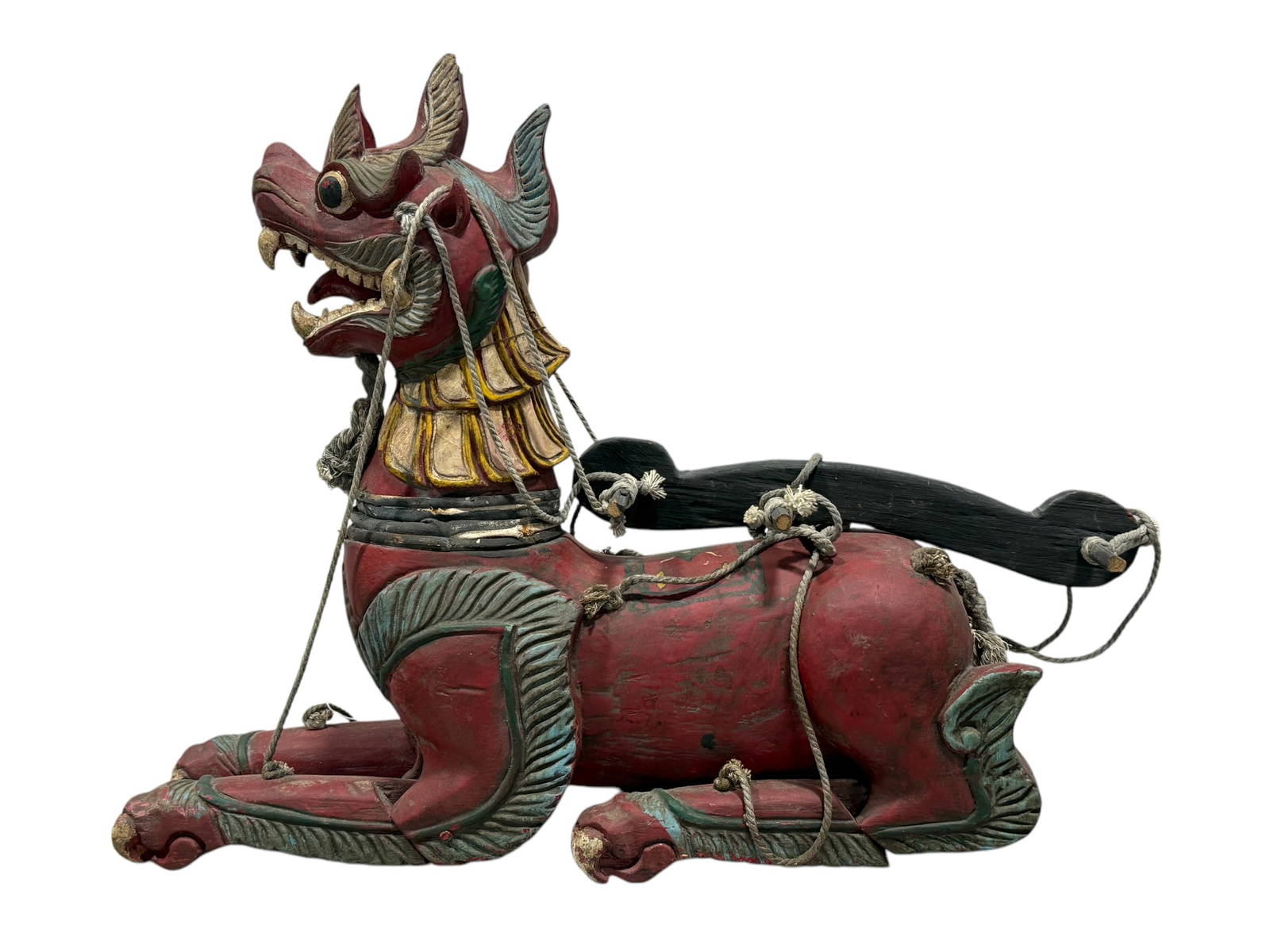 Antique Chinese Foo Dog Wood Puppet Auction