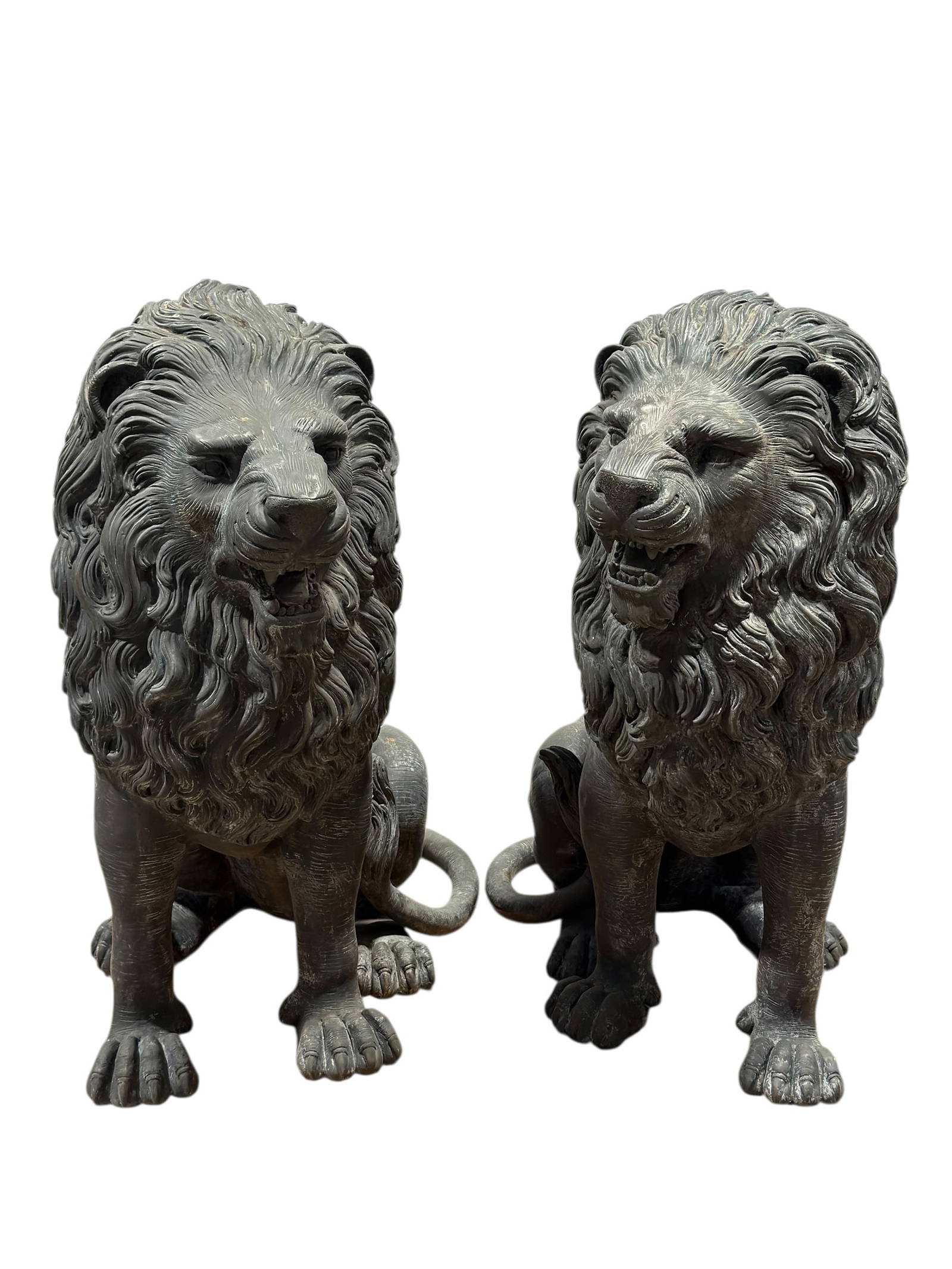 Pair Of Monumental Cast Bronze Seated Lion Garden Statues Auction