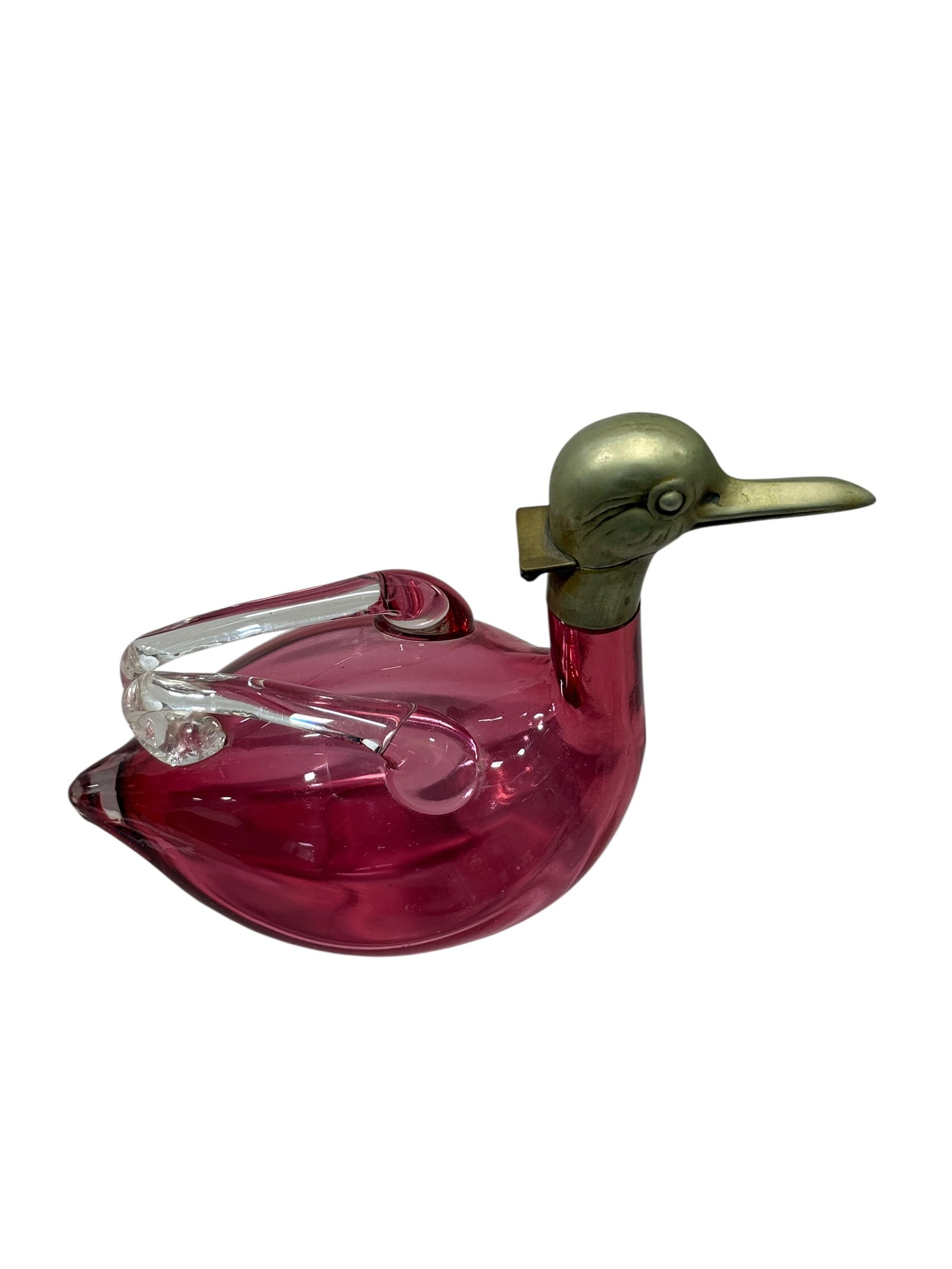 Vintage Pink Art Glass Duck Decanter / Figural Bottle Auction