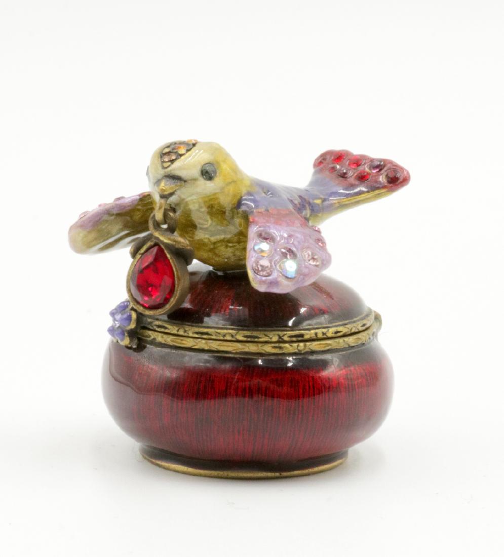 Jay Strongwater Hand Painted Enamel Bird Pill Box