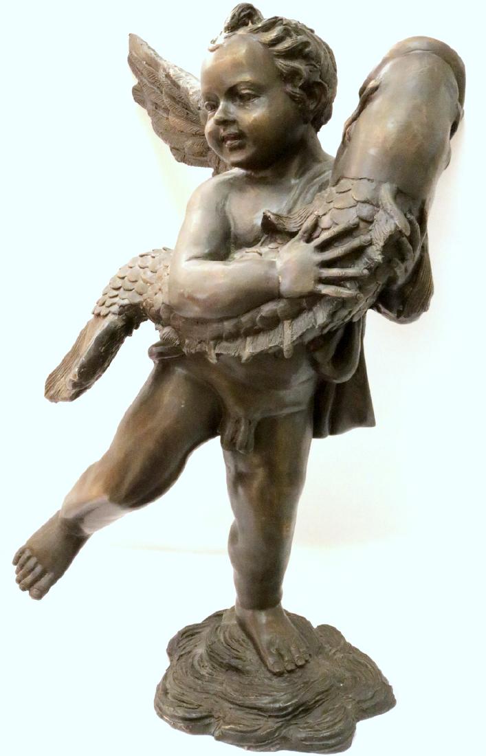 Large Cherub Holding Karp Bronze Sculpture