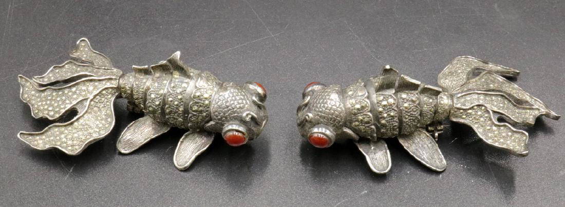 Pair Of Sterling & Marcasite Koi Fish Pins