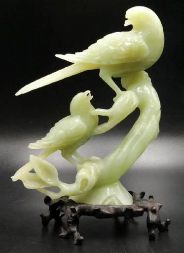 Chinese Carved Jade Bird Group